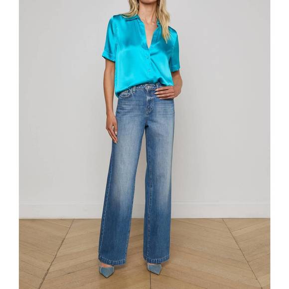 L'AGENCE | Tops | New Lagence Ellah Silk Blouse In Bright Aqua | Poshmark